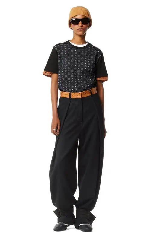 Mcm Wool Twill Pants With Monogram Leather Belt