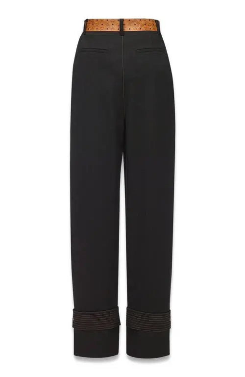 Mcm Wool Twill Pants With Monogram Leather Belt