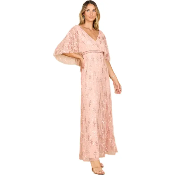 LARA NEW YORK Beaded Gown With Half Cape - Light Pink