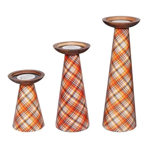 MELA ARTISANS Plaid Pillar Candleholder Set - Ochre