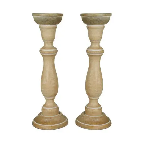 MELA ARTISANS Tuli Pillar Candleholder Set Of 2 - Rustic White