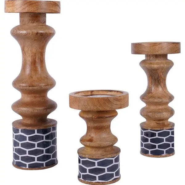 MELA ARTISANS Gramercy Pillar Candleholder Set - Blue
