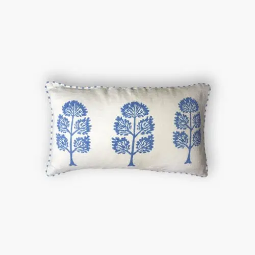 BANYAN & BIRCH Neera Linen Hand-printed Pillow Cover - Blue