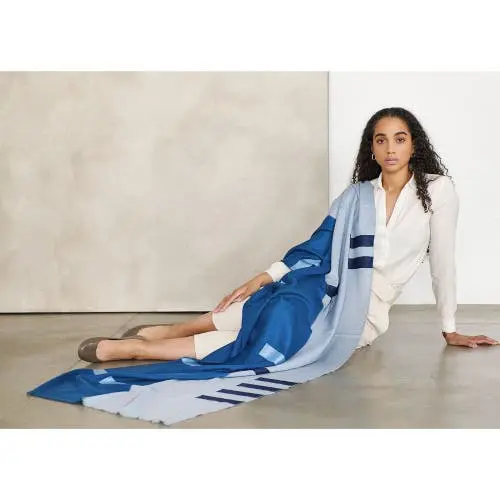 STUDIO VARIOUSLY Harbor Silk Merino Hand Woven Hand Embroidered Modern Artisanal Scarf