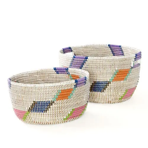 AFRICAN MODERN Set Of Two Diagonal Diamond Nesting Storage Baskets - Multicolor