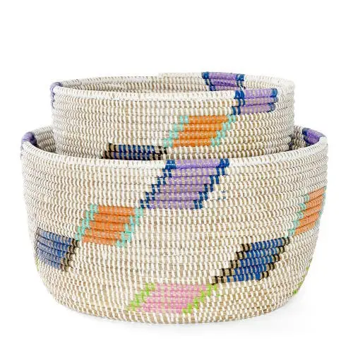 AFRICAN MODERN Set Of Two Diagonal Diamond Nesting Storage Baskets