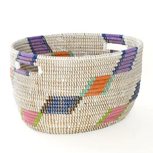 AFRICAN MODERN Set Of Two Diagonal Diamond Nesting Storage Baskets