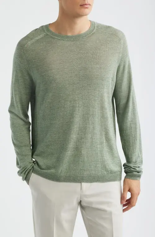 JACK VICTOR Cormack Long Sleeve Crewneck Pullover In Linen & Silk - Sage
