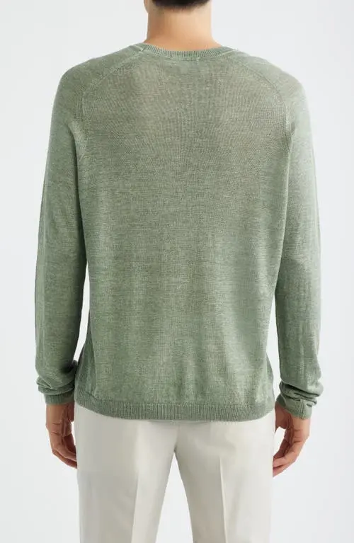 JACK VICTOR Cormack Long Sleeve Crewneck Pullover In Linen & Silk - Sage
