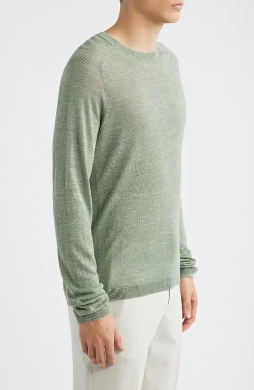 JACK VICTOR Cormack Long Sleeve Crewneck Pullover In Linen & Silk - Sage