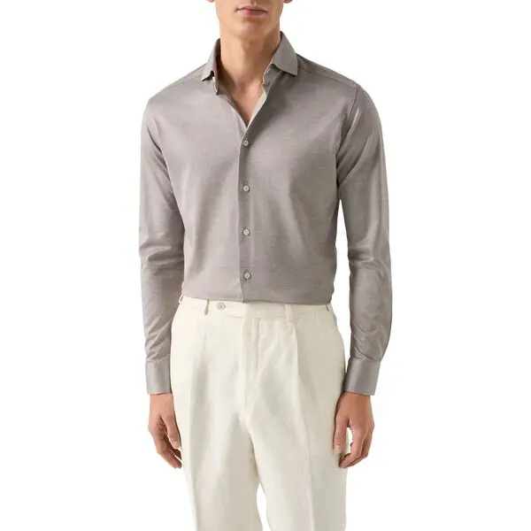 Eton Contemporary Fit Filo Di Scozia Jersey Dress Shirt - Medium Brown