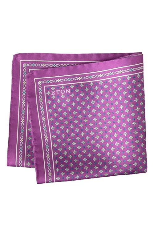 Eton Mid Purple Floral Medallion Silk Twill Pocket Square - Medium Purple