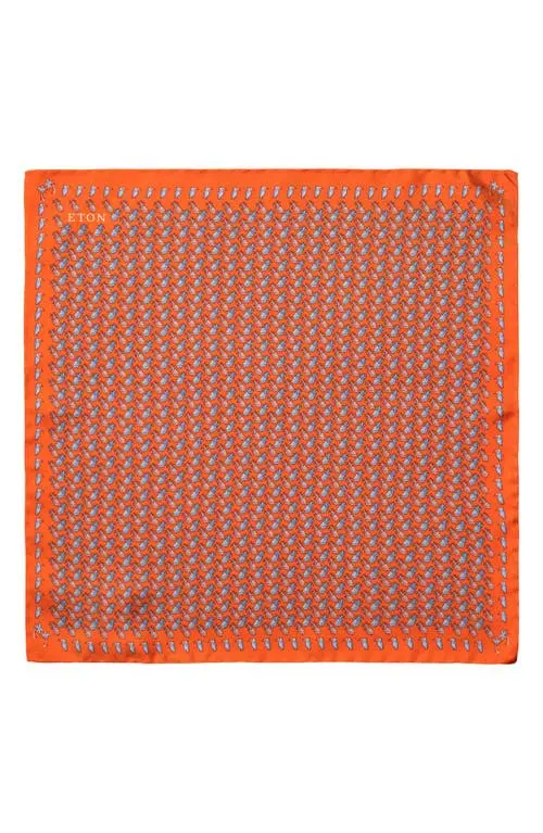 Eton Orange Pineapple Print Silk Twill Pocket Square - Medium Orange