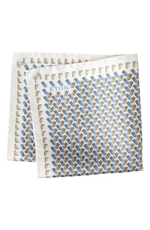 Eton Pineapple Print Silk Twill Pocket Square - White