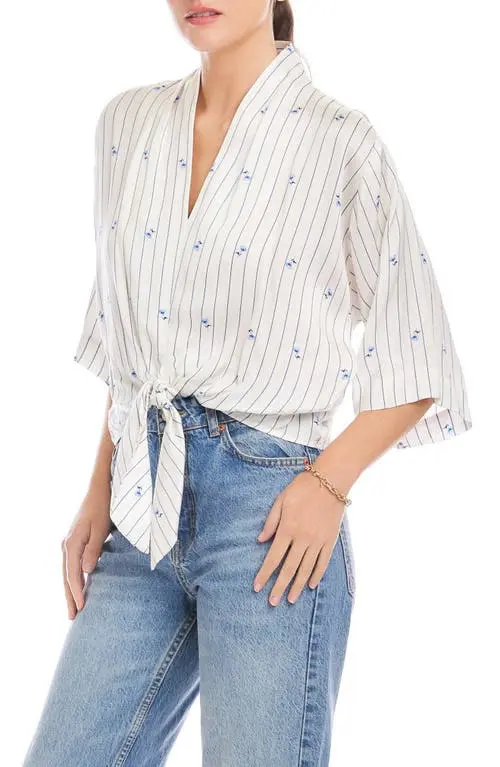 Fifteen Twenty Floral Stripe Tie-front Top - Cream/blue