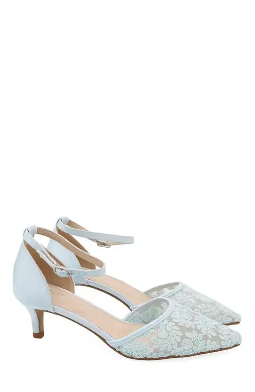 KAILEE P Claudia Crochet Lace Wedding Kitten Heel - Light Blue