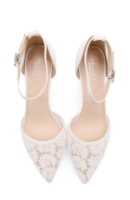 KAILEE P Claudia Crochet Lace Wedding Kitten Heel - White