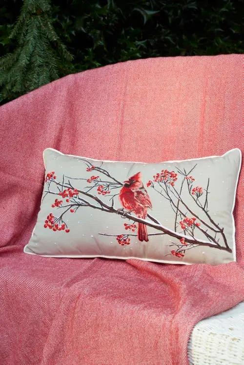 RIGHTSIDE DESIGNS Winterberry Cardinal Lumbar Pillow 12" X 21