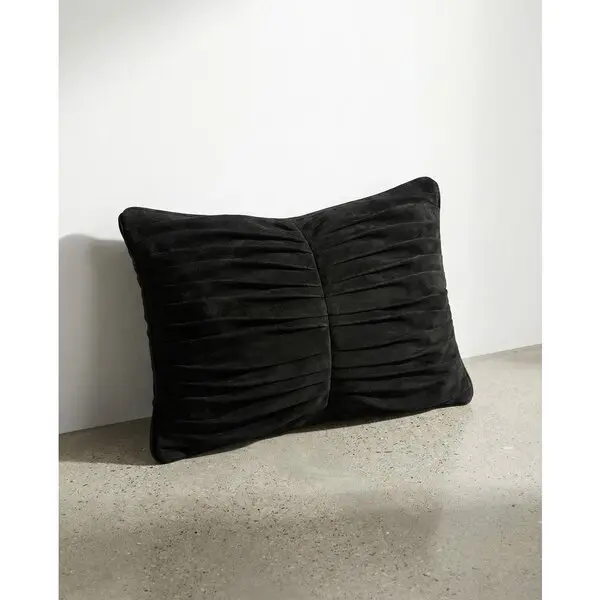VILLA ABURI Pleated Cotton Suede Pillow - Abyss