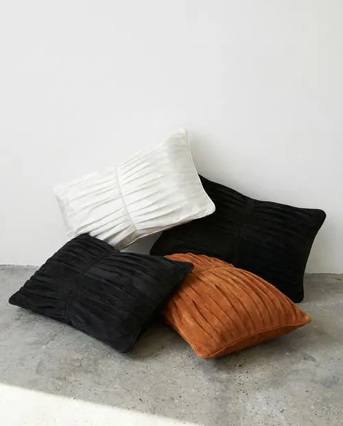 VILLA ABURI Pleated Cotton Suede Pillow - Abyss