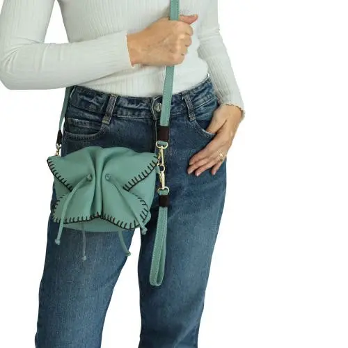 Carlos Falchi Mini Butterfly Leather Bag - Teal