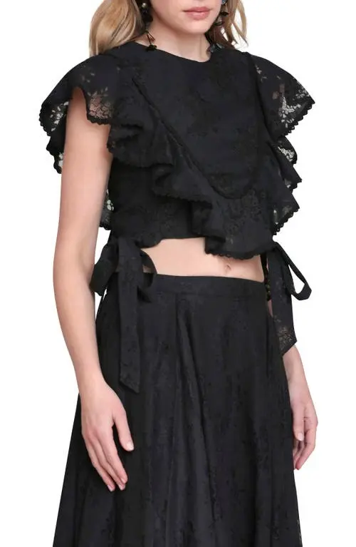 Avec Les Filles Lace And Ruffle Crop Top - Black