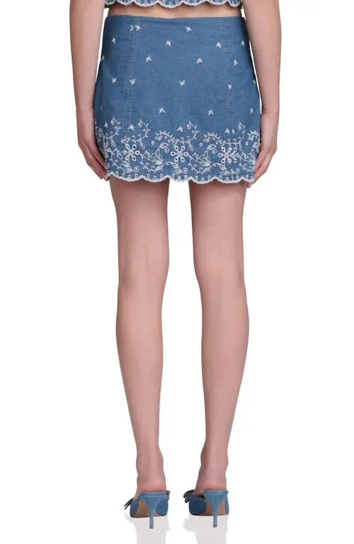 Avec Les Filles Embroidered Scallop Denim Miniskirt