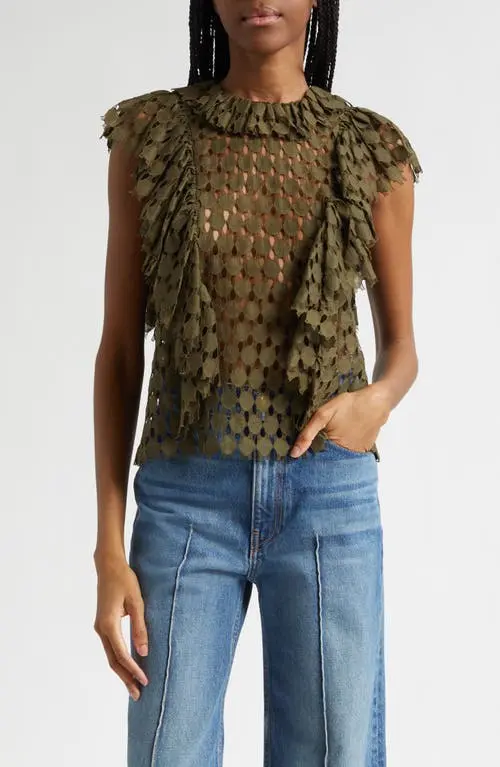 Ulla Johnson Daevy Cutout Ruffle Top - Pine