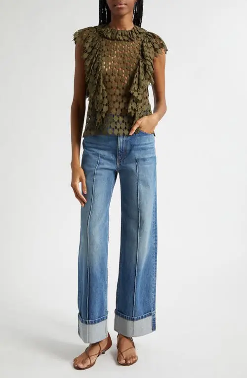 Ulla Johnson Daevy Cutout Ruffle Top - Pine