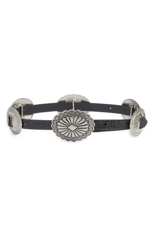The Great. Tooled Leather Concho Belt - Black With Silver
