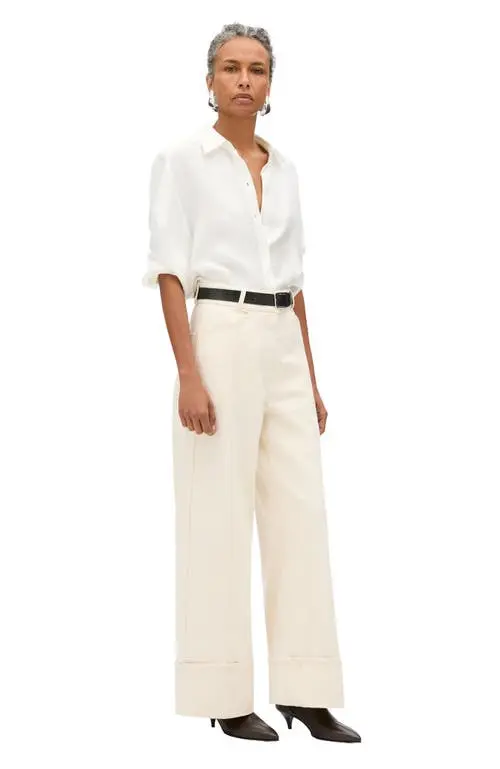 Another Tomorrow Wide Cuff Denim Pants - Ecru
