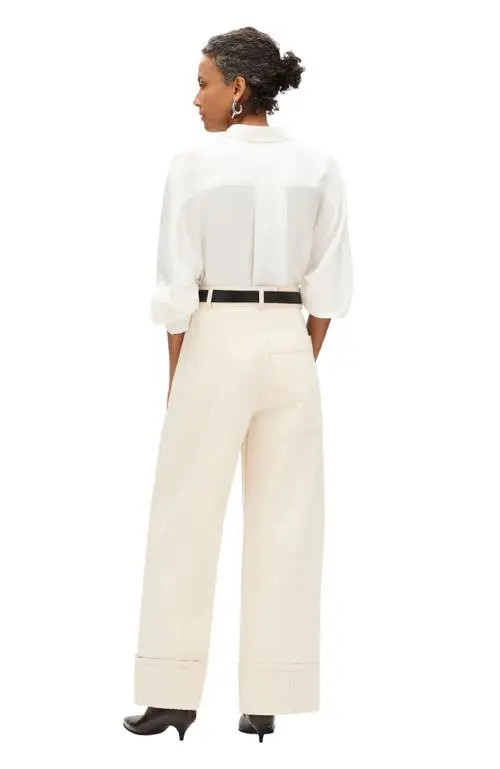 Another Tomorrow Wide Cuff Denim Pants - Ecru