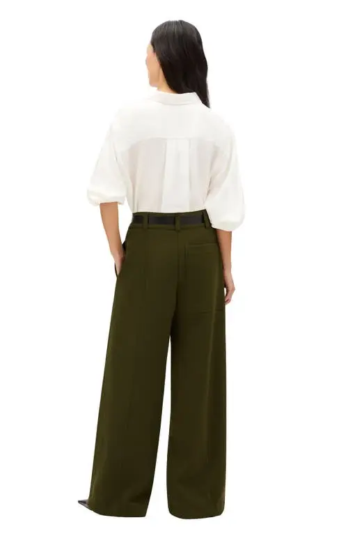 Another Tomorrow Double Face High-waist Wide-leg Pants