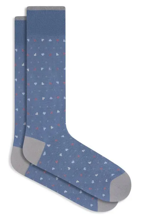 Bugatchi Heart Patterned Mercerized Cotton Blend Dress Socks - Steel