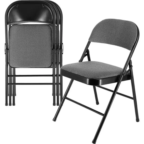 ELAMA 4 Piece Metal Folding Chair With Padded Seats - Grey