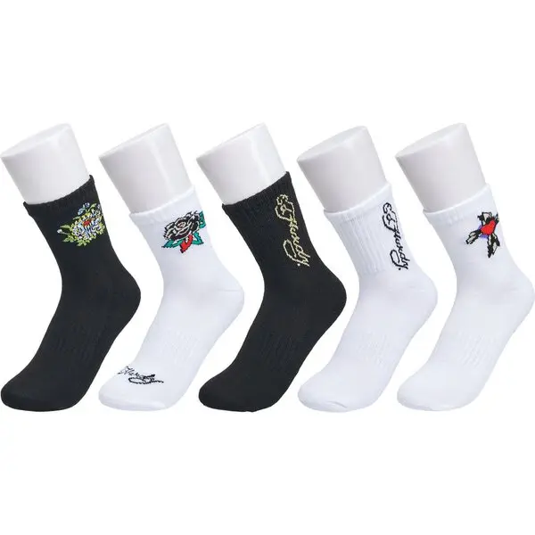Ed Hardy Printed Half Cushion Mid Crew Socks 5-pack - White Multi