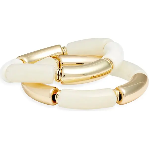Nordstrom Set Of Tube Stretch Bracelets - White- Gold