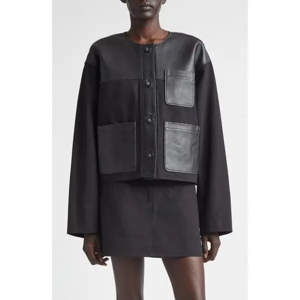 STAND STUDIO Cleo Cotton Canvas & Leather Jacket
