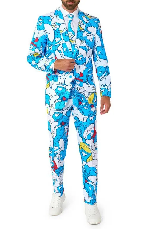 Opposuits X The Smurfs Slim Fit Two-piece Suit & Tie Set - Blue Multi
