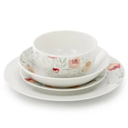 ELAMA Poppy 24 Piece Porcelain Double Bowl Dinnerware Set