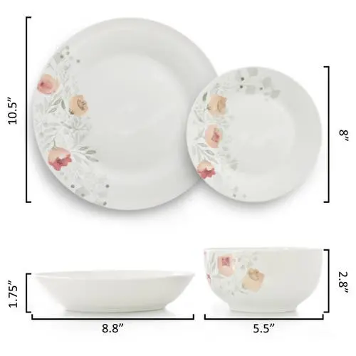 ELAMA Poppy 24 Piece Porcelain Double Bowl Dinnerware Set