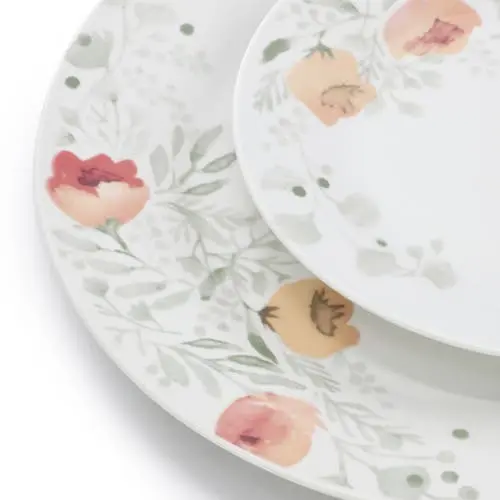 ELAMA Poppy 24 Piece Porcelain Double Bowl Dinnerware Set