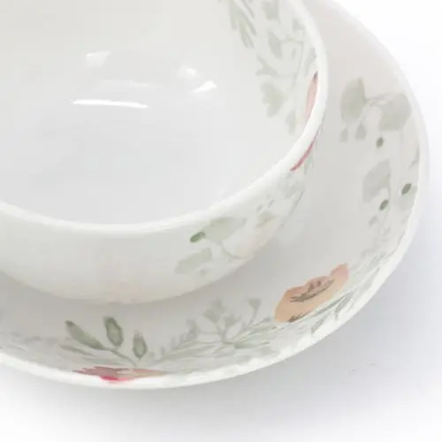 ELAMA Poppy 24 Piece Porcelain Double Bowl Dinnerware Set
