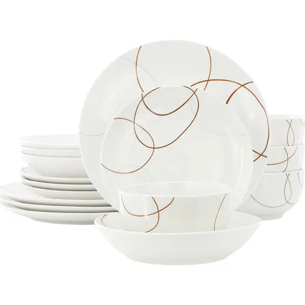 ELAMA Sydney 16 Piece Porcelain Double Bowl Dinnerware Set - White
