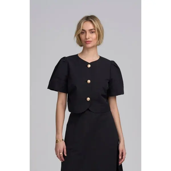 ELLE COLLECTION Shirred Sleeve Top - Black