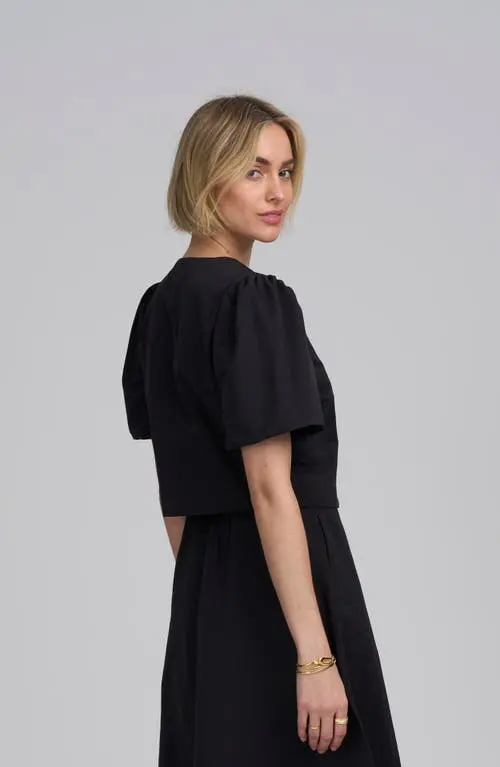 ELLE COLLECTION Shirred Sleeve Top - Black