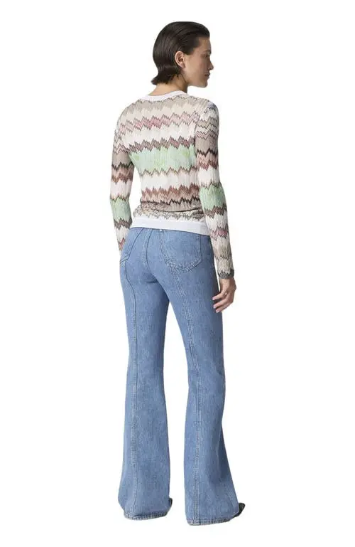Missoni Crew-neck Knit Top In Viscose Lamé With Contrast Trims - Green& Brown