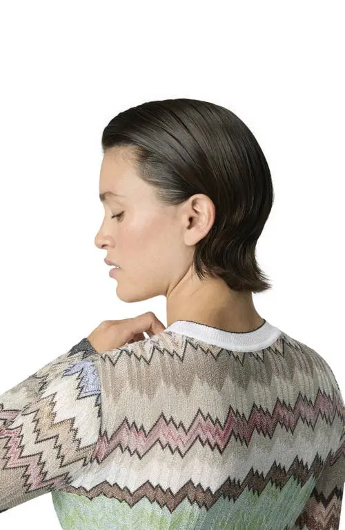Missoni Crew-neck Knit Top In Viscose Lamé With Contrast Trims - Green& Brown