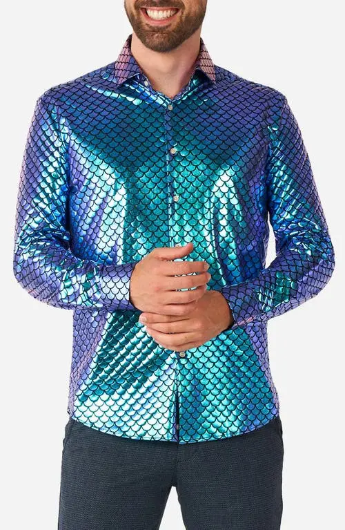 Opposuits Fancy Fish Modern Tailored Fit Button-up Shirt - Blue