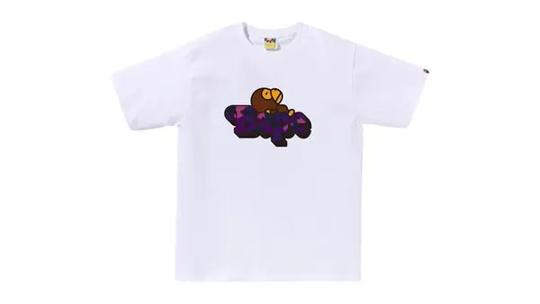 A BATHING APE Camo Milo On Tee Shirt - White/purple